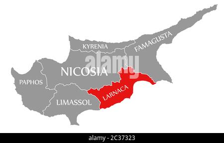 Larnaca red highlighted in map of Cyprus Stock Photo - Alamy
