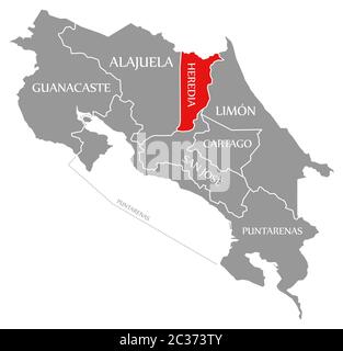 Heredia red highlighted in map of Costa Rica Stock Photo - Alamy