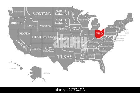 Ohio red highlighted in map of the United States of America Stock Photo ...