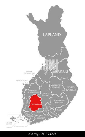 Pirkanmaa red highlighted in map of Finland Stock Photo - Alamy