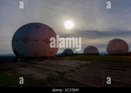 Soviet Pamir radar station, USSR secret military site, dawn at the ...