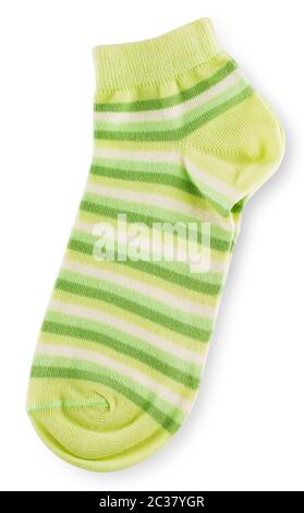 Fashionable pair of green striped socks on white background Stock Photo ...