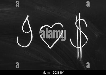 Dollar sign and heart shape drawed on the blackboard Stock Photo - Alamy