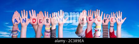 Kids Hands Holding Word Anderen Helfen Means Help Others, Isolated ...