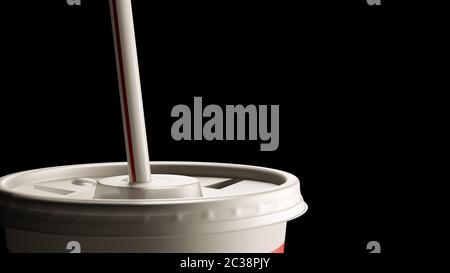 Red Fast Food Drinking Cups with Straw Close-up on Black Background 3D ...