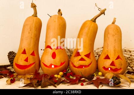 original decorations with long neck pumpkins halloween Stock Photo - Alamy