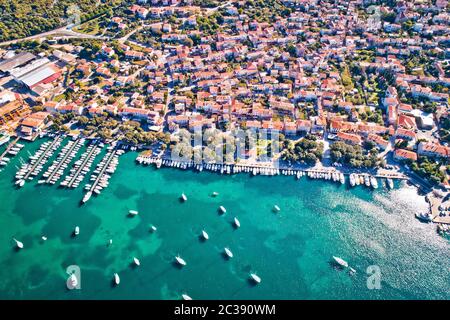 Punat. Town of Punat waterfront aerial panoramic sunset view, Island of ...