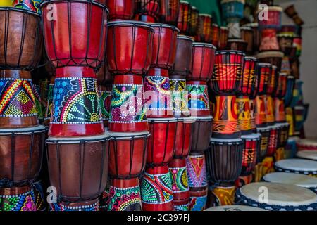 drum vendor, vendor selling drums, drums, market, open-air market ...