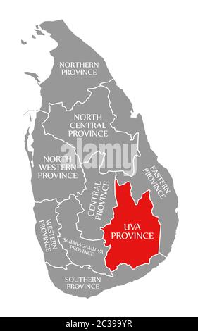 Uva Province red highlighted in map of Sri Lanka Stock Photo - Alamy