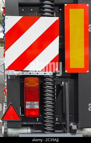 Safety retroreflective warning signs at lorry trailer Stock Photo - Alamy
