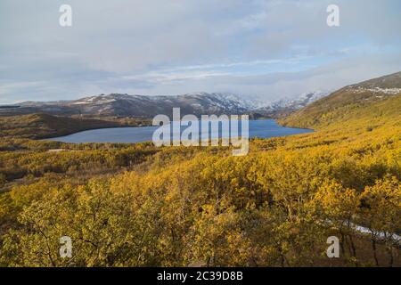 Sanabria lake in winter with snow, Castilla y Leon, Spain Stock Photo ...
