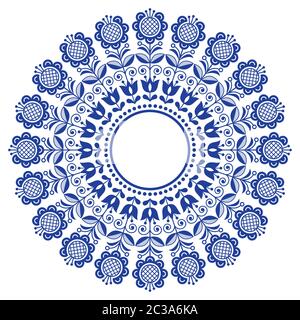 Swedish folk art vector mandala design pattern with black and white ...