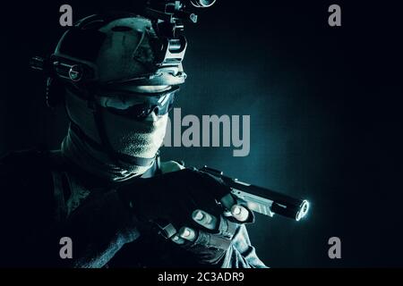 Armed SWAT fighter hiding behind ballistic shield Stock Photo - Alamy
