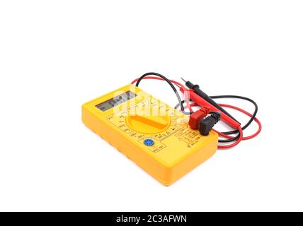 Yellow digital multimeter over white Stock Photo - Alamy