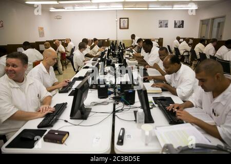 Computers for inmate use in a maximum security prison library. Lincoln ...