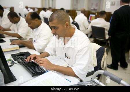 Computers for inmate use in a maximum security prison library. Lincoln ...