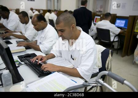 Computers for inmate use in a maximum security prison library. Lincoln ...