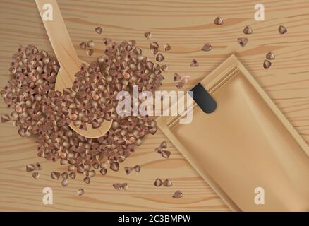 Buckwheat package vector realistic mock up. 3d detailed product ...