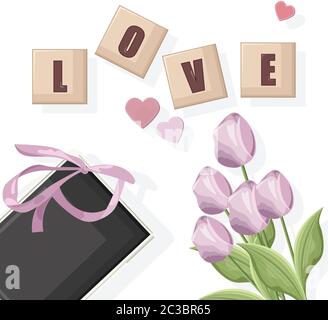 Happy Valentines Day 3D cubes font style vector illustration. Red ...