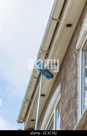 Brushing cobwebs and dust off guttering Stock Photo - Alamy