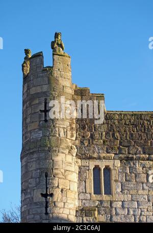 a close up of a corner turret on Micklegate Bar the 12 century ...