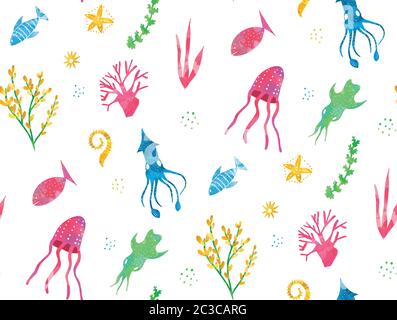 Vector under the sea seamless pattern. Repeat background with cute fish ...