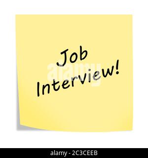 A job interview reminder post note on white background with clipping ...