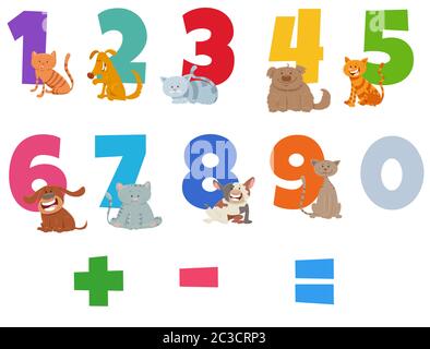 numbers set with happy cats and dogs Stock Photo - Alamy