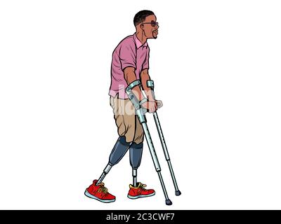 legless african man disabled veteran in a wheelchair. pop art retro ...