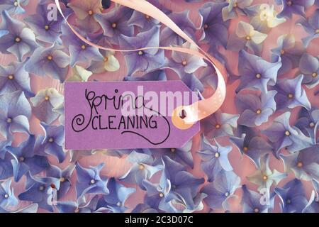Label With Calligraphy Spring Cleaning, Purple Tulip Blossom Stock ...