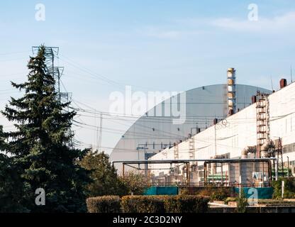 Modern building dome nuclear power plant in Chernobyl Ukraine Stock ...