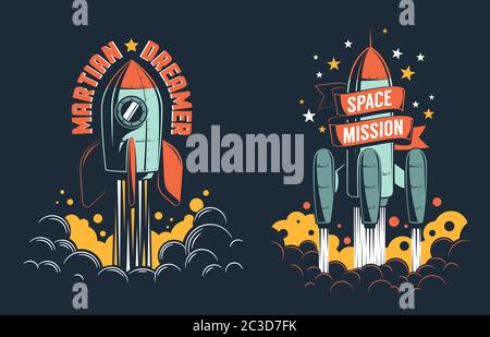 rocket launch galaxy emblem vector illustration design Stock Vector ...