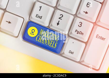 Writing note showing Multichannel Marketing. Business photo showcasing ...