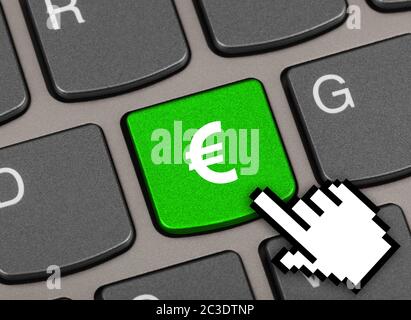 Laptop computer keyboard with dollar and euro key, credit card and ...