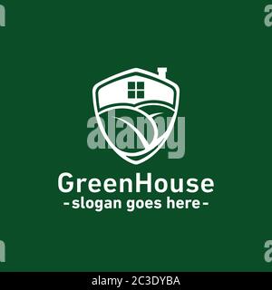 Green illustration of an eco house or eco home surrounded by grass and ...