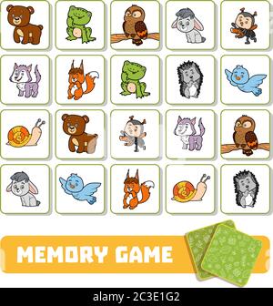 Vector forest memory game cards with cute animals. Woodland matching ...