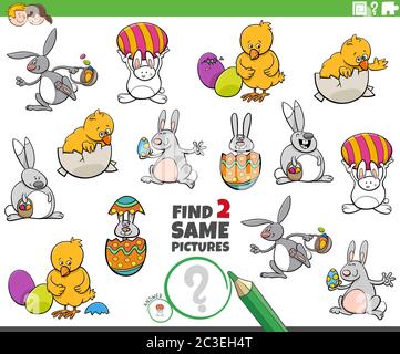 find two same Easter characters task for children Stock Photo - Alamy