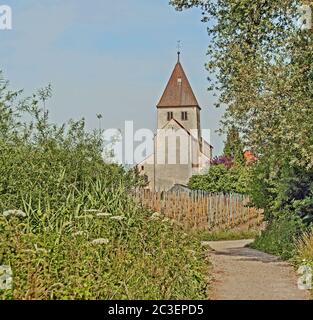 Reichenau island on Lake Constance in the evening light, Baden ...