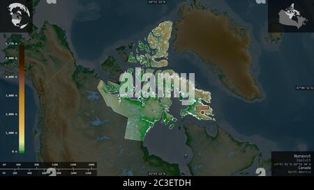 Nunavut, territory of Canada. Colored shader data with lakes and rivers ...