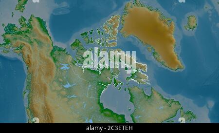 Nunavut, territory of Canada. Colored shader data with lakes and rivers ...