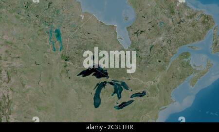 Ontario, province of Canada. Satellite imagery. Shape presented against ...