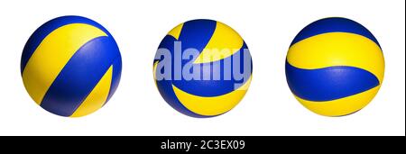 Closeup three yellow blue volleyball sports equipment with light ...