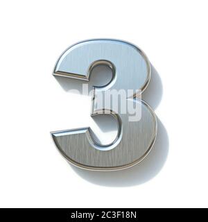 Brushed metal font Number 3 THREE 3D render illustration isolated on ...