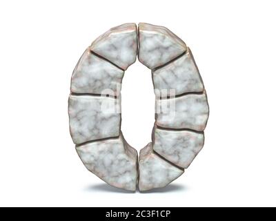 Rock masonry font Number 0 ZERO 3D render illustration isolated on ...