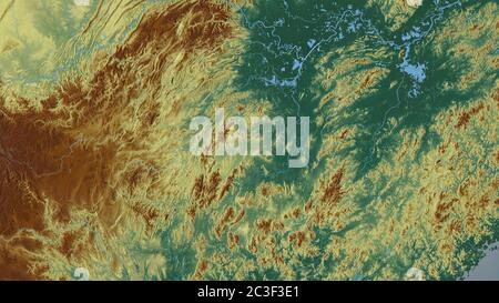 Hunan, province of China. Colored relief with lakes and rivers. Shape ...