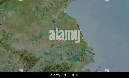 Jiangsu, province of China. Satellite imagery. Shape presented against ...