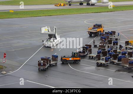 Airport movable ramp. Car ramps driving across the airfield Stock Photo ...