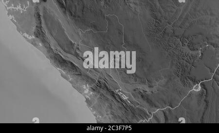 Niari, region of Republic of Congo. Grayscale elevation map with lakes ...