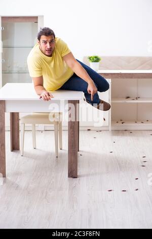 Young man and with lot of cockroaches at home Stock Photo - Alamy