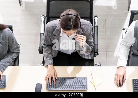 Call center working top view night Stock Photo - Alamy